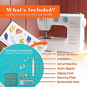 Sewing Machine for Beginners, The Dream by American Home, 15 Built-in Stitches, Great for Refashioning Clothes, AH700