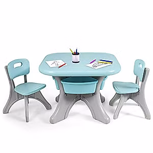TUOCHUFUN Kids Table and Chair Set, 3 Pieces Multi Activity Kids Play Table and Chair Set for Children Reading Art Craft, Strong Bearing Capacity, Lightweight, Toddler Table & Chair Set(Green)