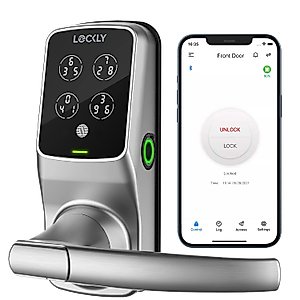 Lockly Secure Plus, Bluetooth Smart Lock, Keyless Entry Door Lock, PIN Genie® Keypad, 3D Biometric Fingerprint Sensor, Auto Lock - Satin Nickel (PGD628FSN) - Latch Edition