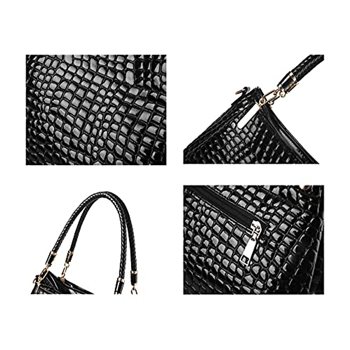 SMALL BLUE Women Synthetic PU Leather Tote Hobo Shoulder Hit the color Crossbody Bag Large capacity Clutches Satchels-Black