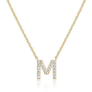 PAVOI Womens 14K Gold Plated – Yellow Gold Cubic Zirconia Initial Necklace