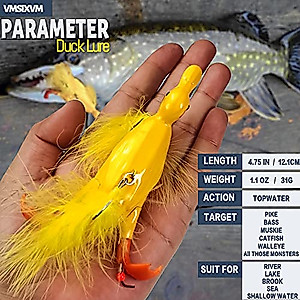 Duck Lure Topwater Fishing Lures Kit for Bass, VMSIXVM 4.75in Baby Duckling Floating Artificial Bait with Splashing Feet and Rooster Bait Tails, Propeller Duck Hard Swimbait for Freshwater Saltwater