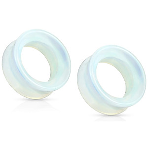 Pierced Owl Opalite Stone Double Flared Saddle Tunnels, Sold as a Pair (12mm (1/2"))