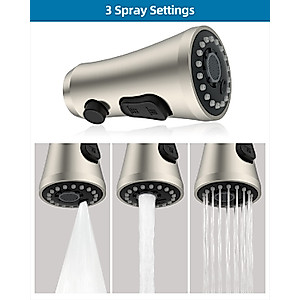 Hygie Rinse Pull Down Faucet Head Replacement with 11 Adapters Compatible with Moen Delta Faucet Head, 3 Function Kitchen Sink Faucet Sprayer Head Fit Most Faucet, Brushed Nickel