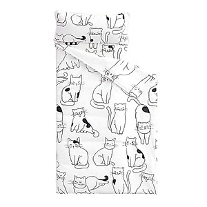 Wake In Cloud - Extra Long Nap Mat with Removable Pillow for Kids Toddler Boys Girls Daycare Preschool Kindergarten Sleeping Bag, Space Stars Rockets on Gray Grey, 100% Cotton with Microfiber Fill