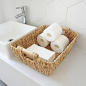 Wicker Storage Baskets for Shelves Water Hyacinth Woven Basket with Built-in Handles Large Closet Storage Bins for Organizing(2-Pack)