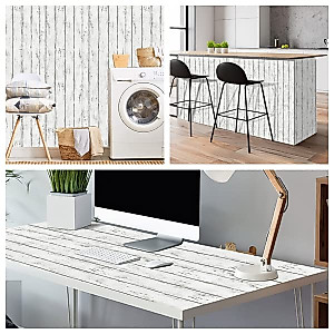 Arthome 17''x120'' White Wood Contact Paper,Peel and Stick Vinyl Wallpaper, Wood Self-Adhesive and Removable Decorative White Wood Contact Paper for Cabinets Easy to Clean Stick on Wallcovering