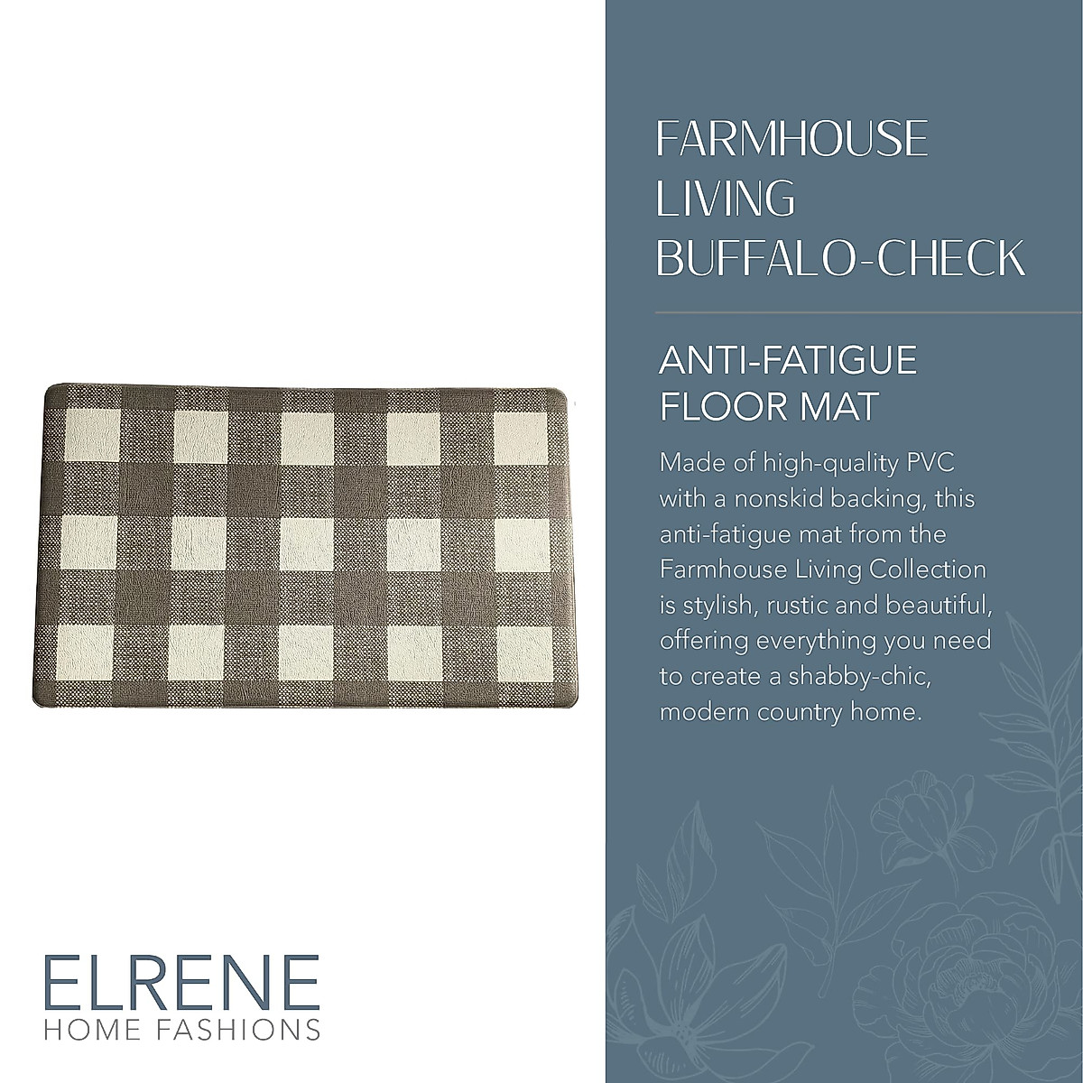 Elrene Home Fashions Farmhouse Living Rustic Comfort Anti-Fatigue Kitchen Mat, 18" x 48", Gray/White