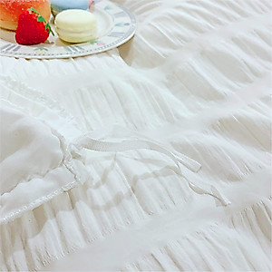 SOUKECHY White Ruffled Bedding-2 Pieces Twin Seersucker Duvet Cover Textured Stripe Style, Soft Lightweight, Washed Microfiber, Zipper Closure and Ties