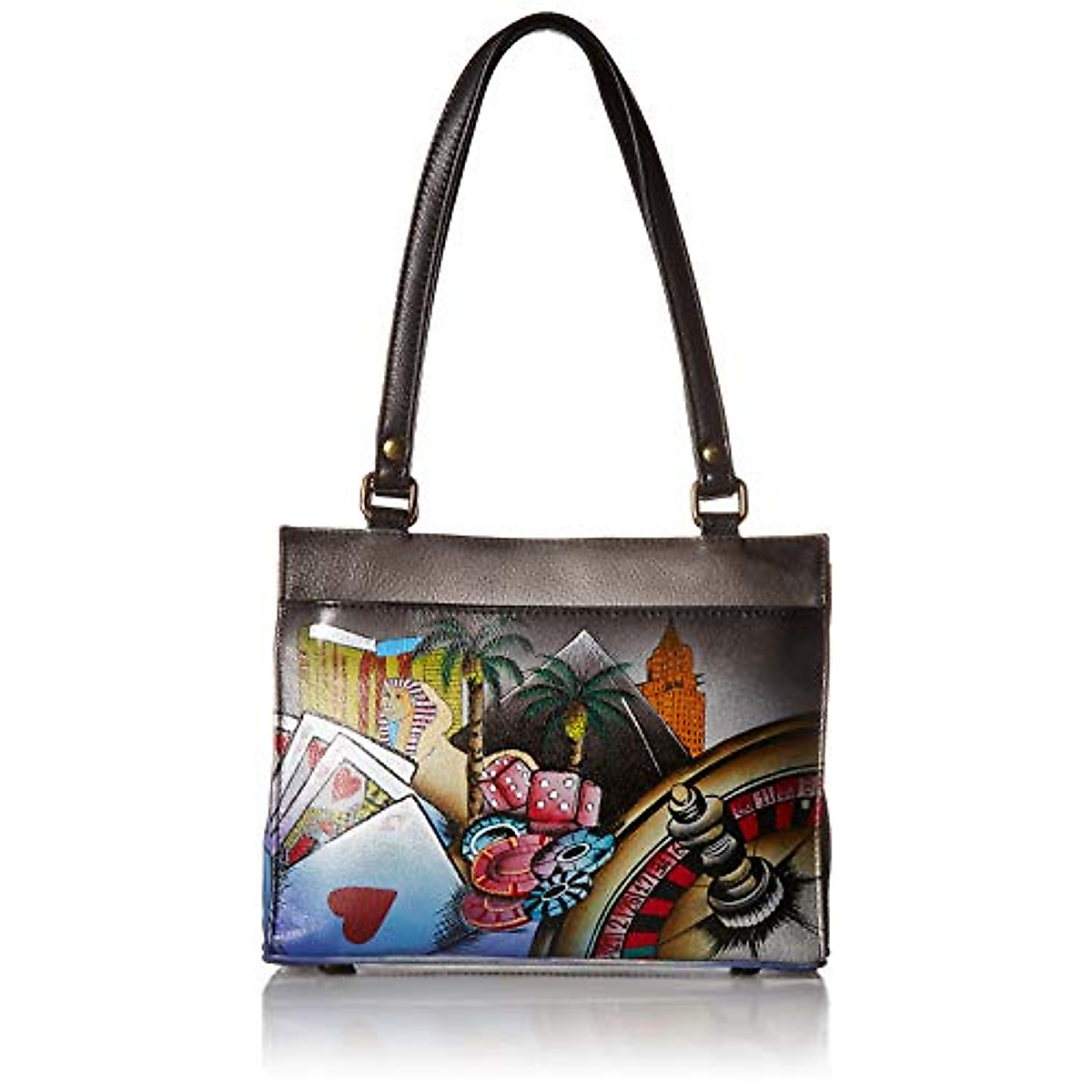 Anna by Anuschka Women's Genuine Leather Large Zip-Top Satchel | Hand Painted Original Artwork | Zip-Top Organizer | Sin City