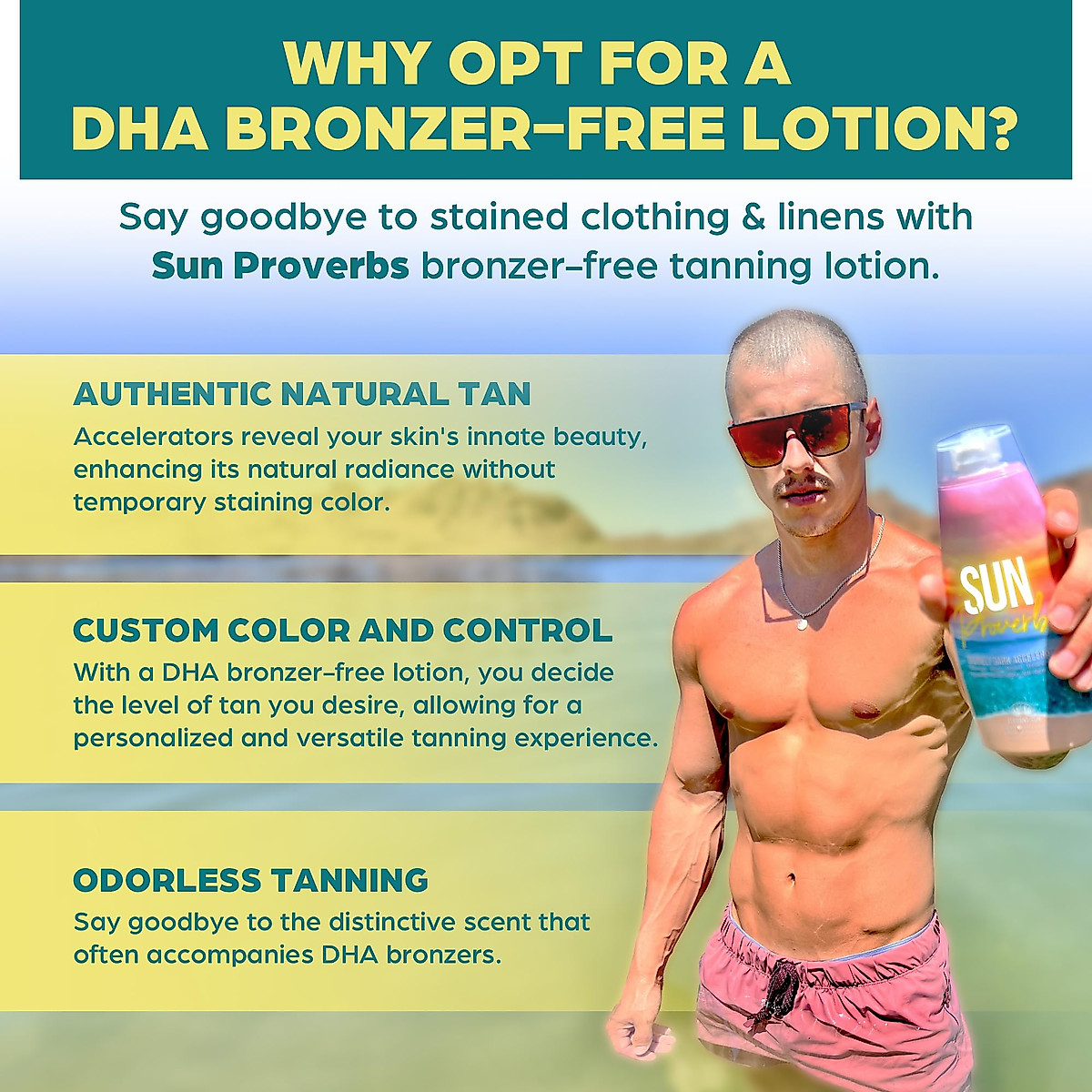 Sun Proverbs, Tanning Bed Lotion, Dark Tan Accelerator, Outdoor Indoor Tanning Lotion without Bronzer, No DHA White Tanning Lotion, Natural Bronzing Coconut Sun Kissed Lotion, by Elegant Sun