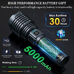 Super Bright Rechargeable Flashlights 1200000 High Lumen, Powerful LED Flashlight, IPX7 Waterproof Floodlight & Spotlight Flashlight 2-in-1 W/5 Modes for Camping, Emergency, Search & Rescue