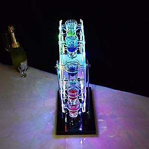 LED Neon Ferris Wheel Champagne Wine Acrylic Cup Holder, Colorful Light Spinning Stand with 12 Glasses Cups, Party Bar Drinking Tumblers Stand for Birthday, Wedding, Anniversary, 18" High