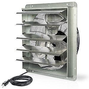 VENTISOL 20 Inch Shutter Exhaust Fan Wall Mounted, Aluminum with 1.65 Meters Power Cord Kit,High Speed 3500CFM, Ventilation fan for Garage,Greenhouse,Attic,Shed,Shop，Black