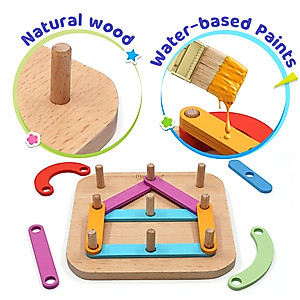 Bimi Boo 28 Pсs Letter and Number Construction Activity Set - Wooden Letters Number Shape Puzzles for Kids - Letter and Number Construction Activity Set - Shape Color Recognition Pegboard