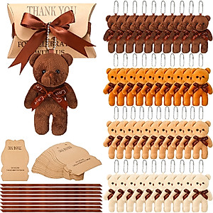 40 Sets Mini Bear Toy and Small Gift Boxes, with 40 Tiny Bear 40 Pillow Box with Ribbon Mini Bear Stuffed Animal Mini Stuffed Bears Small Favor Boxes for Wedding Birthday(Multi Colors)