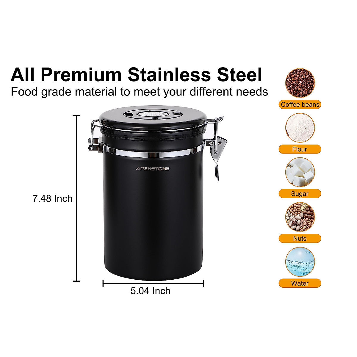 Apexstone Coffee Canister Black Large, Coffee Storage Airtight Canister with Scoop, Airtight Coffee Canister With Scoop(22 oz), Coffee Canister Stainless Steel Storage Container with Date Tracker
