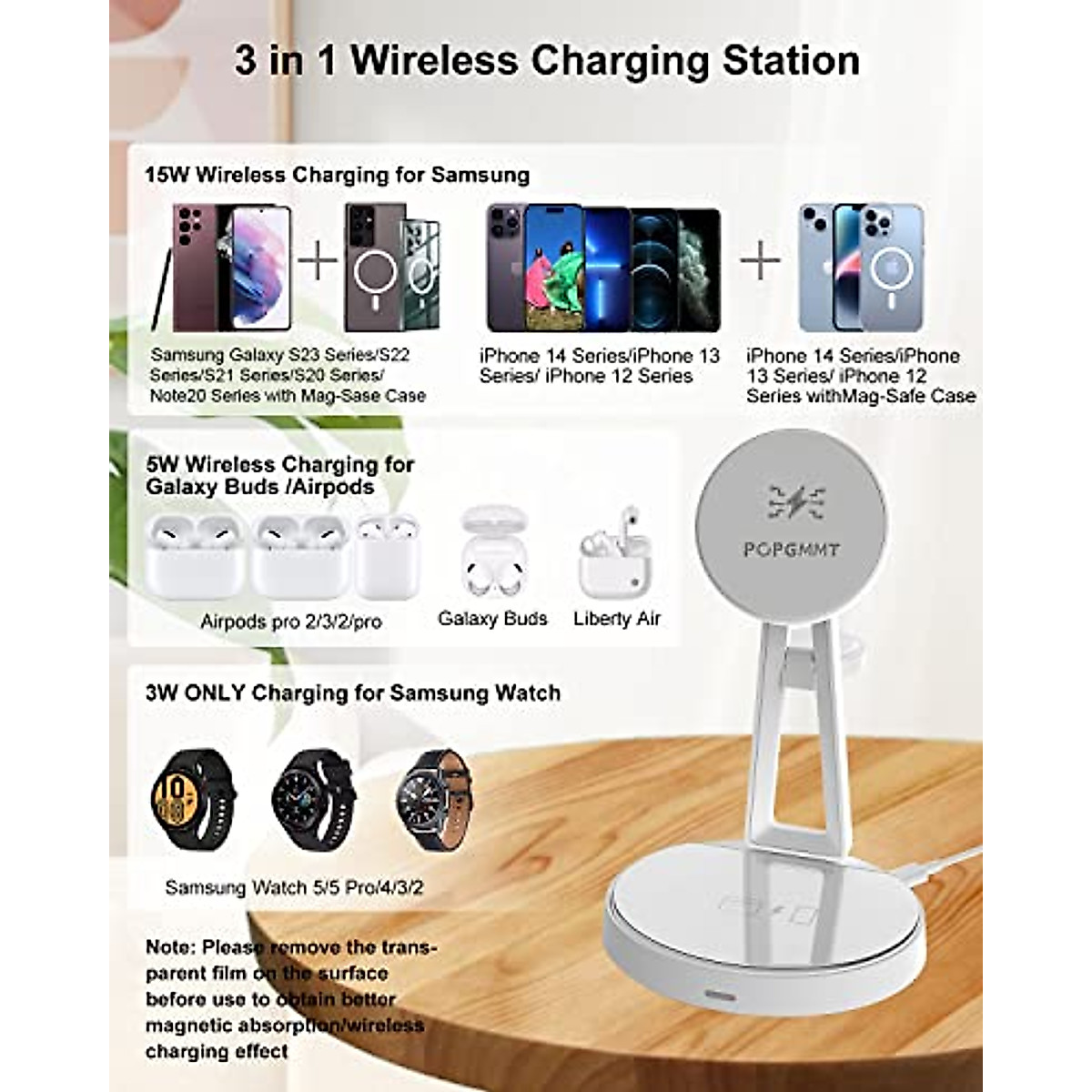 Wireless Charger for Samsung, 18W Magsafe Charger Stand, 3 in 1 Magnetic Charging Station Designed for Samsung S22 Ultra S21 S20 Z Flip 4 Z Fold 4/3 Note20, Galaxy Watch 5/5 Pro/4/3/2 & Galaxy Buds