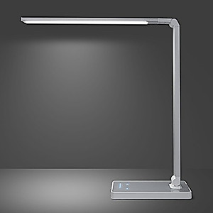 Phive Dimmable LED Desk Lamp with Fast Charging USB Port, Touch Control, 8-Level Dimmer / 4 Lighting Modes, Aluminum Body, Eye-Care LED, Table Lamp for Bedroom/Reading/Study (Silver)