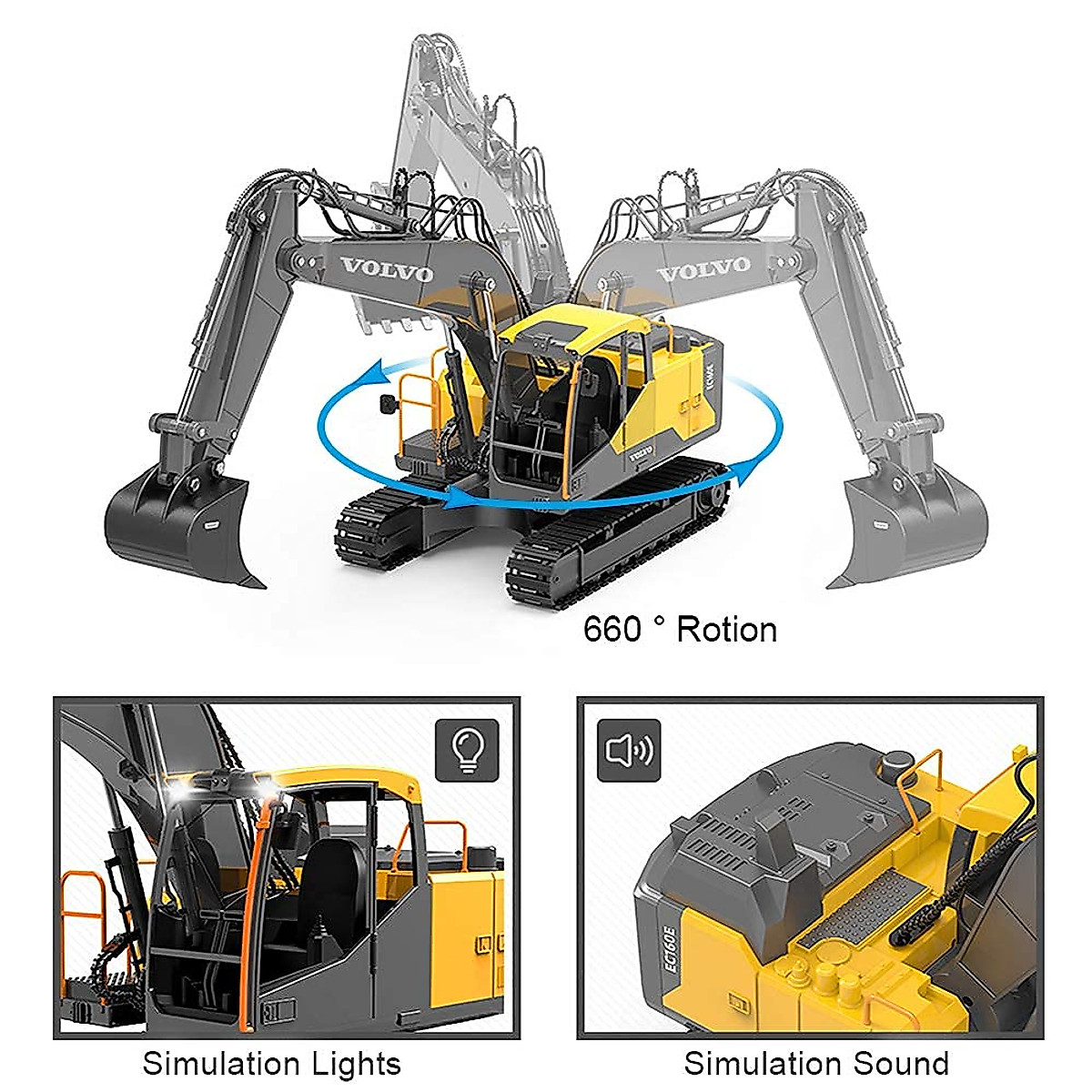 Mostop Remote Control Excavator 1/16 Scale 3 in 1 Shovel Loader RC Excavator Digger Toy with 2 Tools,17 Channel Full Functional RC Construction Truck Vehicle Tractor with Sound and Light