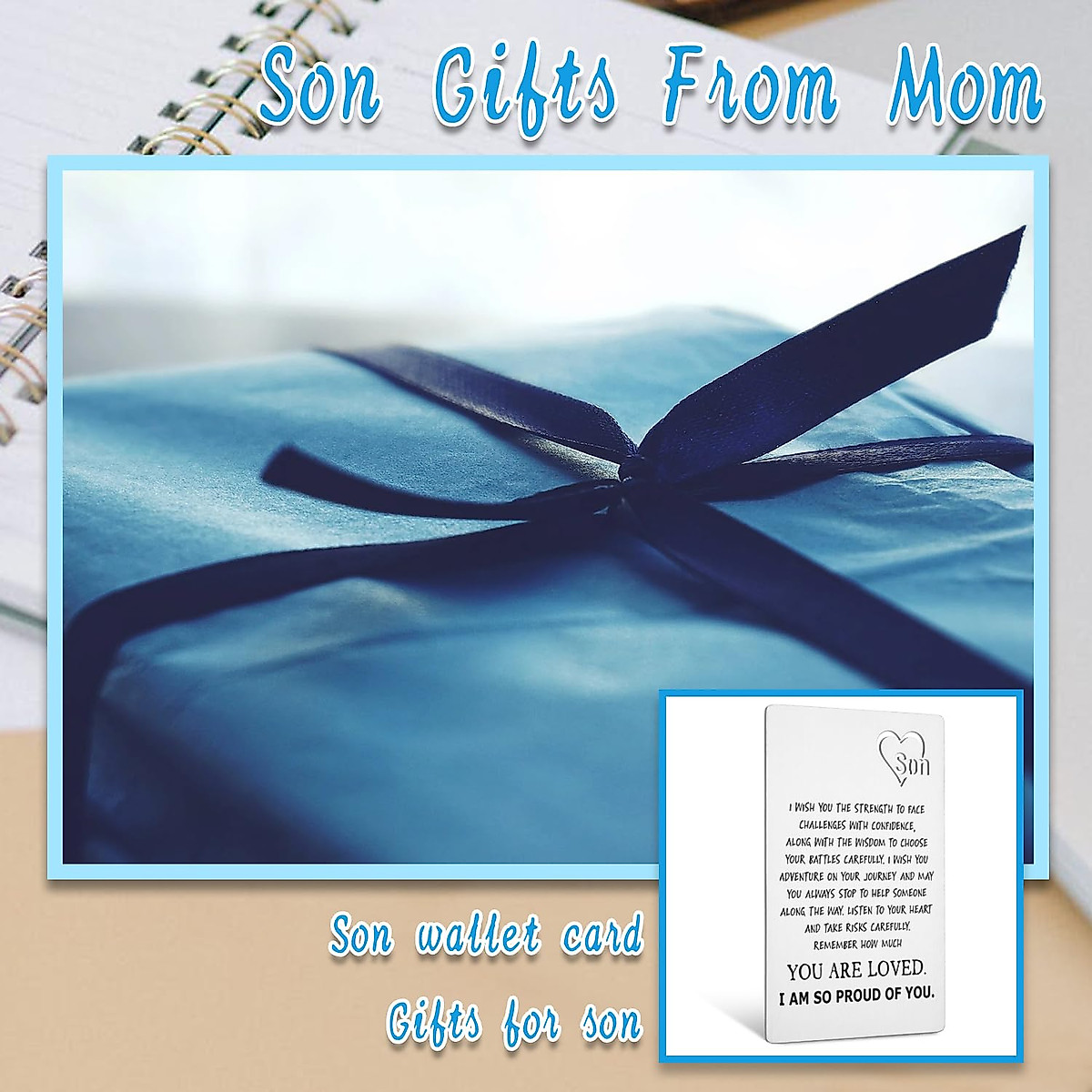 TRCENDE To My Son Gifts Wallet Card from Mom Dad Engraved Inserts Card for Son Back To School Graduation Birthday gift Son Birthday Card College Graduation Christmas Deployment gift xson2