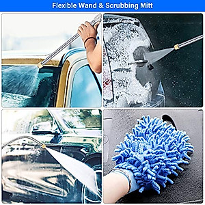 Hydro Jet High Pressure Power Washer Gun, Pressure Power Hose Nozzle Washer Wand Nozzle Glass Window Cleaning Sprayer for Car Home Garden Washing, Wash Mitt and Soap Dispenser