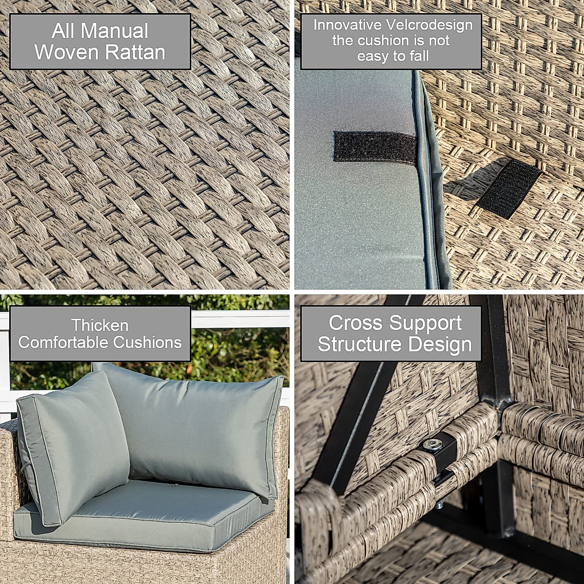 Aug-guan 7-Piece Patio Furniture Set, All-Weather Outdoor Conversation Set Sectional Sofa with Water Resistant Grey Thick Cushions and Coffee Table（Grey）