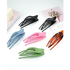 6 Pcs Thick Hair Clips Set for Women & Girls: 5" Large Side Slides, Strong Hold No Slip Grip, Flat Curved Claw Clamps, Duckbill Clamps for Long Hair