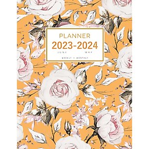 Planner 2023-2024: 8.5 x 11 Weekly and Monthly Organizer from June 2023 to May 2024 | Beautiful Drawing Rose Flower Design Orange