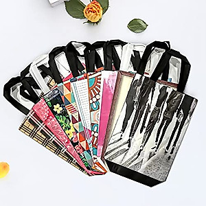 Reusable Gift Bags Set of 10 Different Patterns, Laminated Bags, Waterproof Daily Shopping Bags with handles, Portable Grocery Bags for Shopping, Food, Trips, Picnics, Party Favor, Father's Day