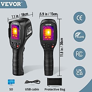 VEVOR Thermal Imaging Camera, 240x180 IR Resolution (43200 Pixels), 20Hz Refresh Rate Infrared Camera with -4℉~662℉ Temperature Range, 16G Built-in SD Card, and Rechargeable Li-ion Battery