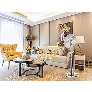 TinaMros 16'' Metal Pedestal Fan quiet, Standing Fan, High Velocity 3-Speed and Adjustable Height for Bedroom, Living Room, shop, Home, Office & College Dorm (Brushed Nickel)