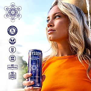 ODYSSEY ELIXIR Sparkling Mushroom Drink with Lions Mane and Cordyceps Adaptogenic Mushrooms, L Theanine and Green Tea Caffeine for Energy and Focus, 12 Fl oz, Variety Pack, 12 Cans