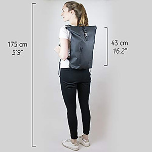 The Friendly Swede Slim Roll Top Laptop Backpack, Fits 13" Laptop, Travel Backpack for Women, Backpack for Men, Backpacks, School Backpack, Back Pack, Womens Backpack, Bookbag - Waterproof TPU - Black