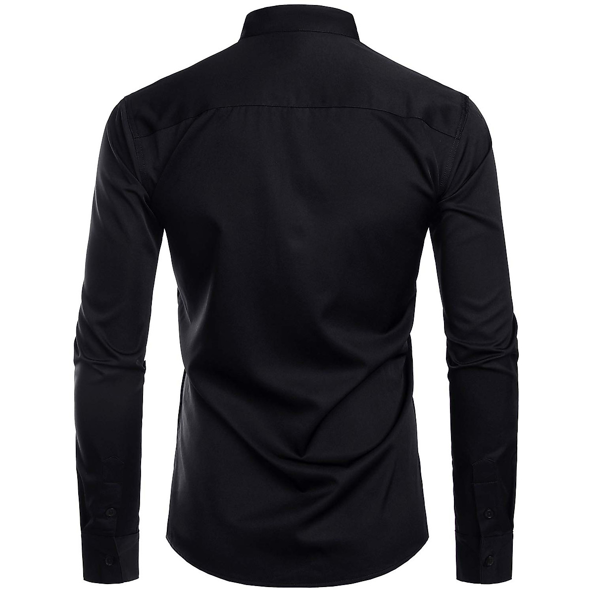 ZEROYAA Mens Hipster Solid Slim Fit Long Sleeve Mandarin Collar Dress Shirts ZLCL08 Solid Black XX-Large