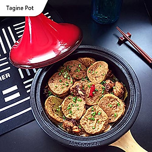 1.7L Enameled Cast Iron Tagine Pot Moroccan Cooking Pot, Tajine Cookware with Cone-Shaped Closed Lid for Stew Casserole Slow Cooker (Red)