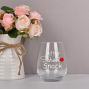 After School Snack 15Oz Stemless Wine Glass for Preschool, Elementary, High School Teacher, Professor, Teacher Appreciation Day