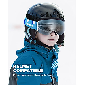 ZIONOR X11MINI Kids Ski Goggles - Cylindrical Snowboard Snow Goggles for Boys Girls Child Youth, UV Protection Anti-fog Helmet Compatible (VLT 29% White Frame ClearRevoSilver Lens)