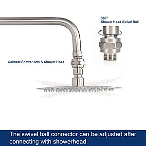 NearMoon Shower Head Swivel Ball Adapter - Solid Brass Shower Connector Ball Joint Adjustable Universal Shower Arm Extension Component (Brushed Nickel)