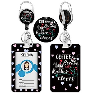 Funny Nurse Badge Holder with Retractable Reel, Cute Id Card Badge Case with Carabiner Clip Heavy Duty, Vertical Card Name Tag Badge Protector Cover for Work Office Nurse Teacher Women Student Gifts