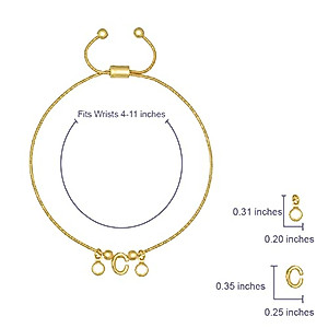 CAPWELL + CO 14k Gold Colored Initial Letter C Charm Bracelet Adjustable Friendship Slider Letters A-Z Bridesmaid Gift for Women and Young Girls
