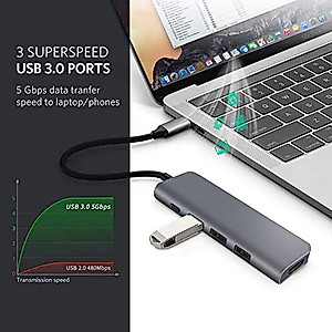 USB C Hub HDMI,7-in-1 Aluminum USB Type C Multi-port Adapter Dongle with 4K HDMI, 60W PD Charging,3 USB 3.0 Ports,SDMicro,Compatible with MacBook,HP Spectre,Dell XPS, Lenovo Yoga,ChromeBook,Surface Go