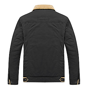 CRYSULLY Men's Winter Thicken Coat Button Cargo Jacket Windbreaker Coat Dark Grey