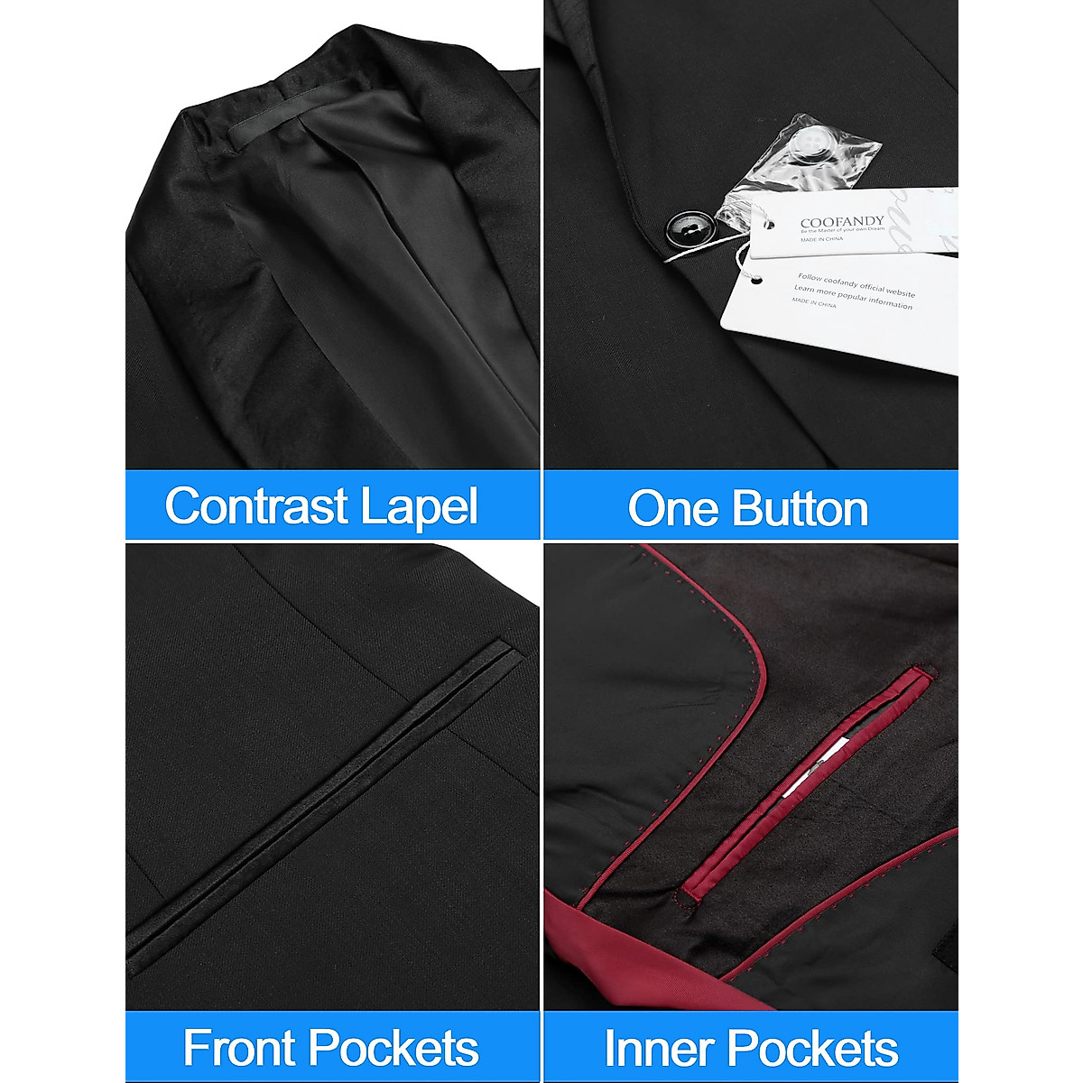 COOFANDY Men's Tuxedo Jacket Wedding Blazer One Button Dress Suit for Dinner Prom Party Black