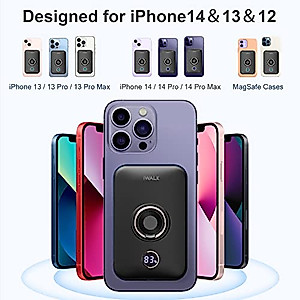 iWALK Magnetic Wireless Power Bank, 6000mAh Portable Charger with Finger Holder, Stronger Magnet Stick for Phone with Unique Mag-Suction Tech, Only Compatible with iPhone 14/13/12 Pro Max