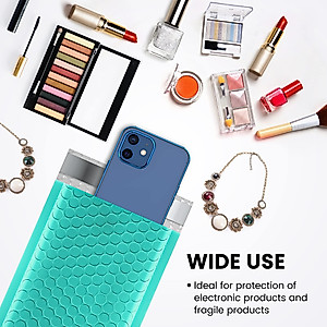 Fuxury Small Bubble Mailers 4x8 Inch 100 Pack, Teal Bubble Mailer, Self Seal Padded Envelopes Waterproof Mailing Envelopes Bubble Padded, Bubble Envelopes for Shipping, Small Business, Bulk #000