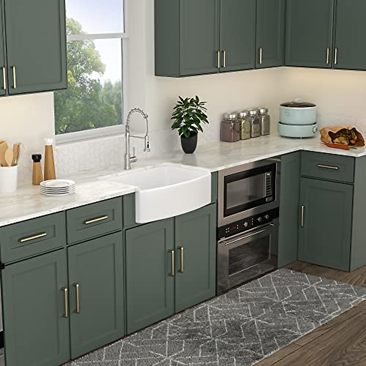 30 White Farmhouse Sink - Logmey 30 inch Kitchen Sink Arch Edge Curved Ceramic Fireclay Apron Front Single Bowl Farm Sink