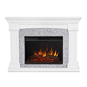 Real Flame Deland Grand Electric Indoor Fireplace with Remote Control, Realistic Infrared Fireplace with Heater, White