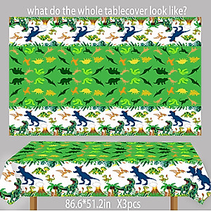 BIGKEOKI 3pcs Dinosaur Party Tablecloth Dinosaur Birthday Table Cover T-Rex Dinosaur Party Supplies Decorations Dino 1st 2nd 3rd 10th Birthday Table Cloth for Boys-86.6 * 51.2in
