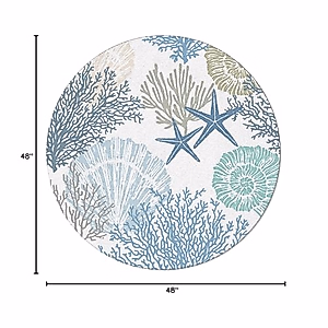 Round Area Rug 4ft Nautical Coastal Ocean Coral Rug Soft Sofa Nursery Carpet Floor Mat Non Slip Area Rugs for Indoors/Outdoor Living Room Bedroom Dining Room Home Decor Beach Themed Blue Teal Rug